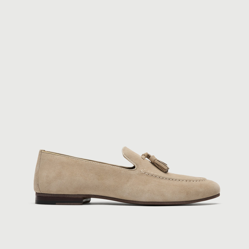 Walk London Trent Tassel Loafer - Stone Suede - Official Site