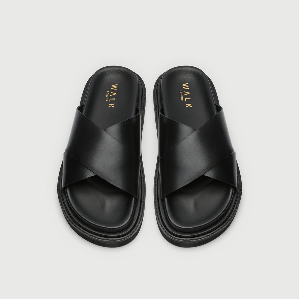 Ezra Cross Strap Sandal | Black Leather | Walk London Official Site