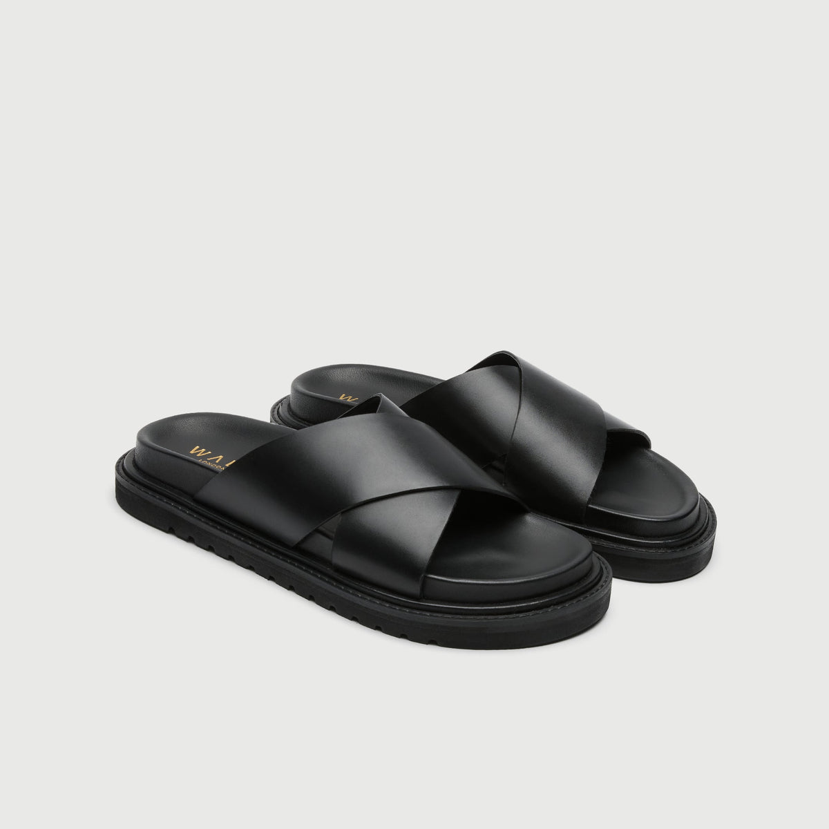 Ezra Cross Strap Sandal | Black Leather | Walk London Official Site