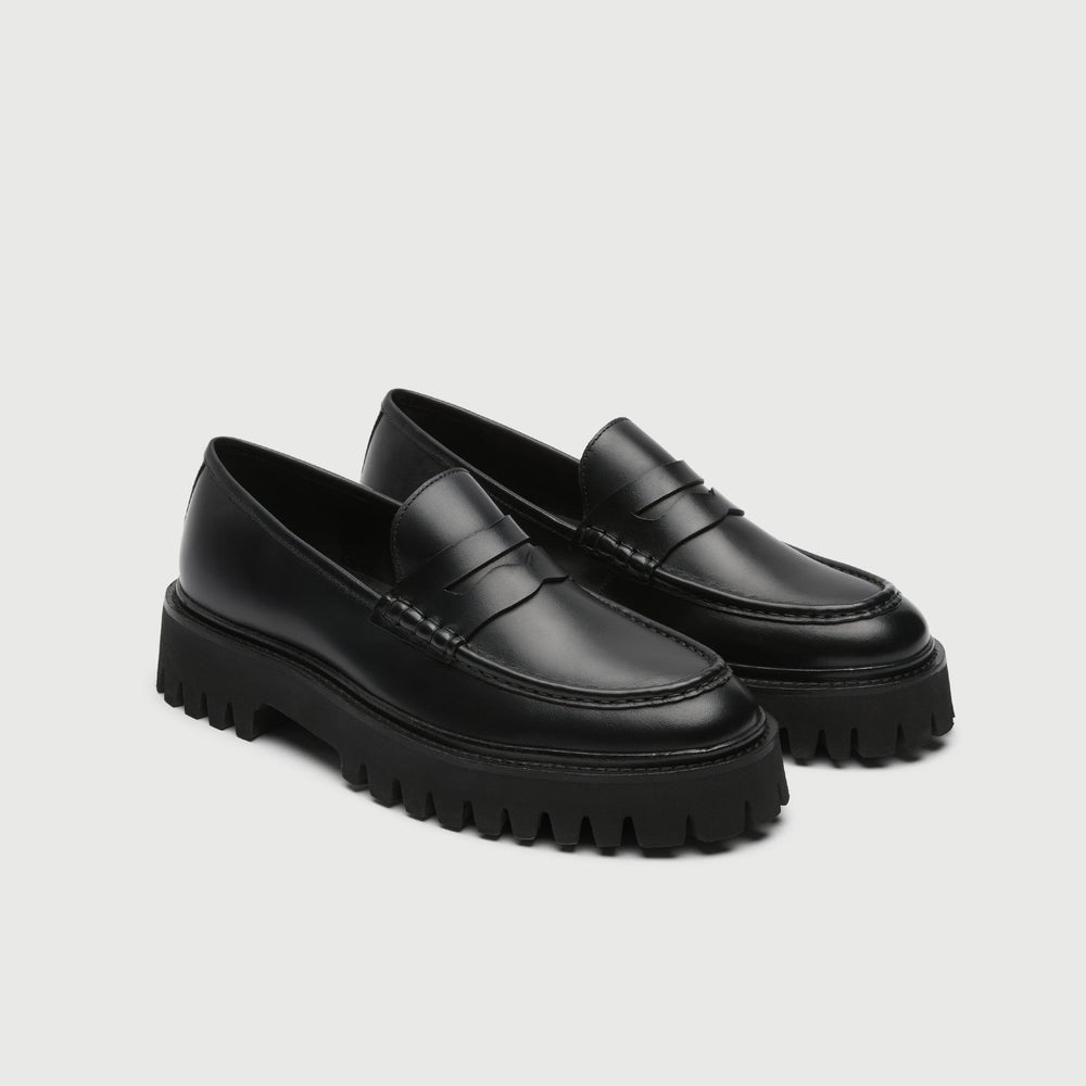 Hopper Saddle Loafer | Black Leather | Walk London Official Site