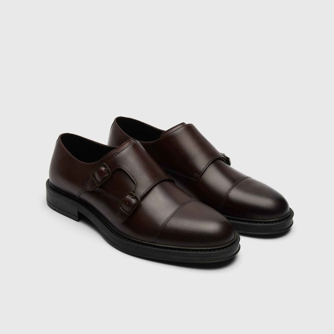 Walk London Vincent Monk Strap Shoes | Brown Leather | Official Site